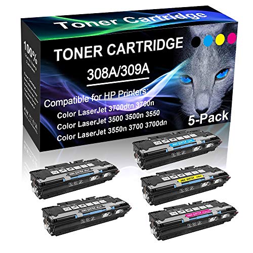5-Pack (2BK+C+Y+M) Compatible 308A 309A (Q2670A Q2671A Q2672A Q2673A) Imaging Toner Cartridge use for HP Color 3500 3500DN 3500DTN Printer (High Capacity)