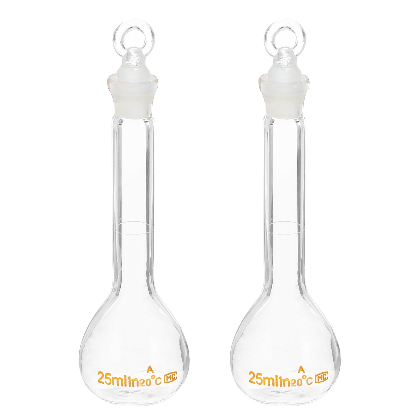 PATIKIL 25ml Volumetric Flask, 2Pcs 3.3 Borosilicate Glass Graduated Volumetric Measuring Flask with Glass Stopper Tolerance 0.16ml for Lab Experiment, Clear