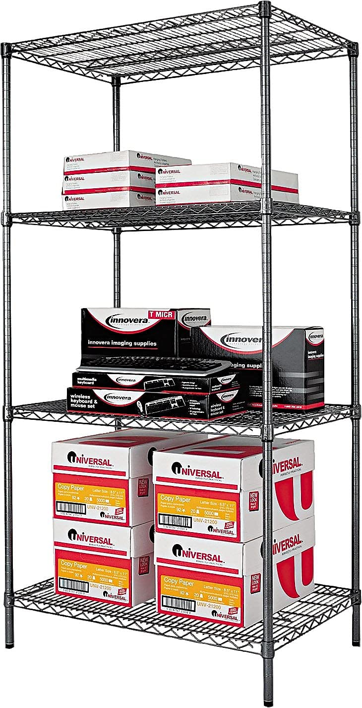 Alera SW503624BA Wire Shelving Starter Kit, Four-Shelf, 36w x 24d x 72h, Black Anthracite