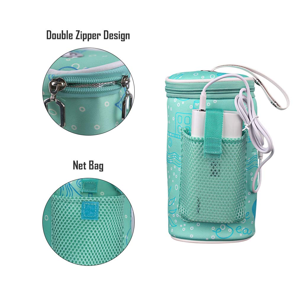 Topwon Baby Milk Bottle Warmer Bag Portable USB Breast Milk Keep Warm Bag Insulated Baby Bottle Tote Bag for Outside Walk, Shopping, Travelling
