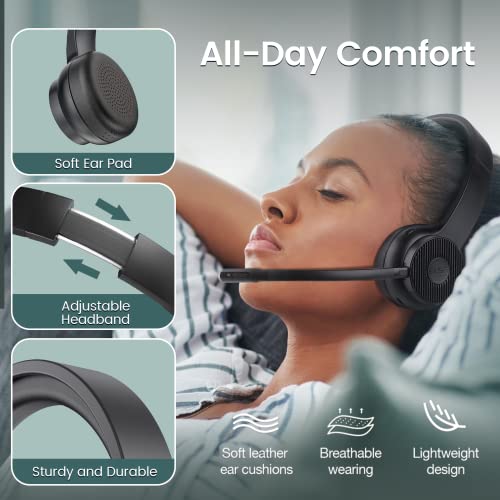 Bluetooth Headset V5.2, Wireless Headset for PC with AI Environmental Noise Cancelling Microphone (ENC), 2.4G USB Adapter, 55Hours Playtime, Stereo, Calls/Music Mode, On Ear Computer Headphones