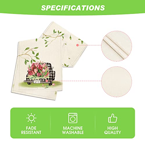 Artoid Mode Tulip Buffalo Plaid Truck Spring Table Runner, Summer Seasonal Anniversary Holiday Kitchen Dining Table Decoration for Indoor Outdoor Home Party Decor 13 x 72 Inch