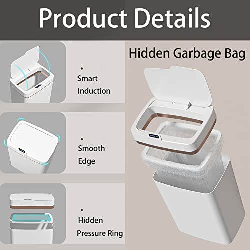 Automatic Trash Can with Lid, 3.5 Gallon Touchless Garbage Can, Slim Plastic Trash Bin Waterproof Motion Sensor Wastebasket for Living Room, Bedroom, Office, Kitchen, Green (No Battery)