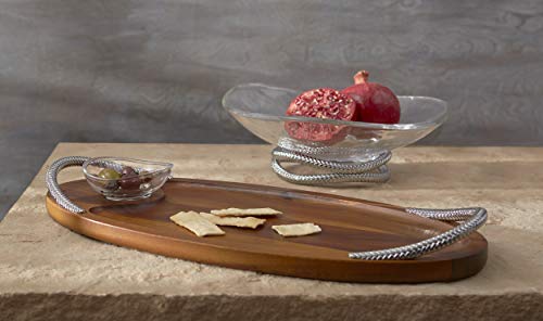 nambe Braid Wooden Carving Board | Extra Large Chopping Board, 24” x 14” | Meat Cutting Boards for Kitchen with Juice Groove and Handles | Made of Acacia Wood and Chrome Plate