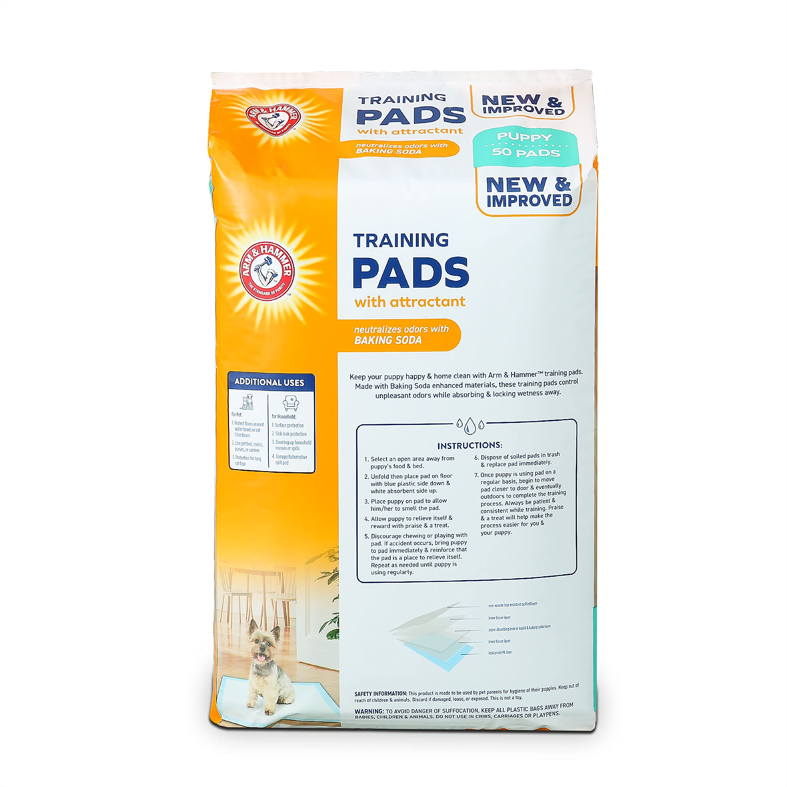 Arm & Hammer for Dogs Puppy Training Pads with Attractant | New & Improved Super Absorbent, Leak-Proof, Odor Control Quilted Puppy Pads with Baking Soda| 50 Count - 6 Pack Wee Wee Pads,White