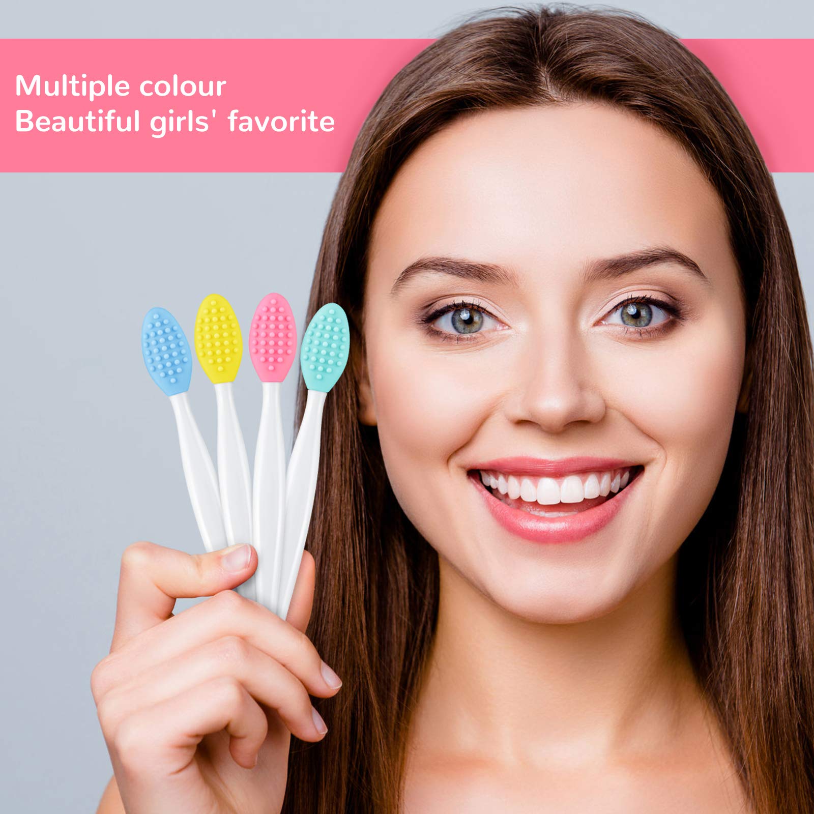 Patelai 24 Pcs Silicone Exfoliating Lip Brush with Container, Double Sided Silicone Lip Scrubber Soft Cleaning Brush Face Cleaning Applicator for Plump Smoother Lip Appearance(Mixed Colors)