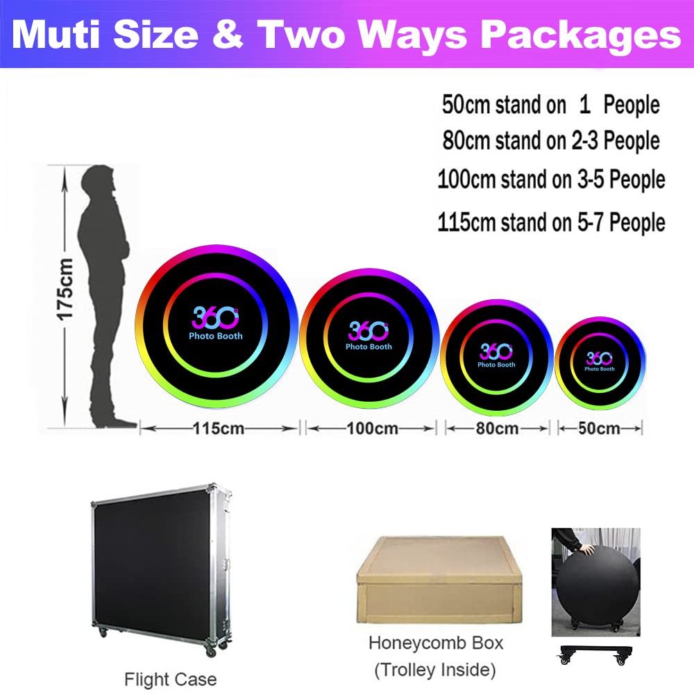 360 Photo Booth Machine for Parties, Weddings, Live Streaming,360 Spin Photo Booth Stand Free Custom Logo.360 Camera Booth Machines with Flight Case 80cm 31.5''