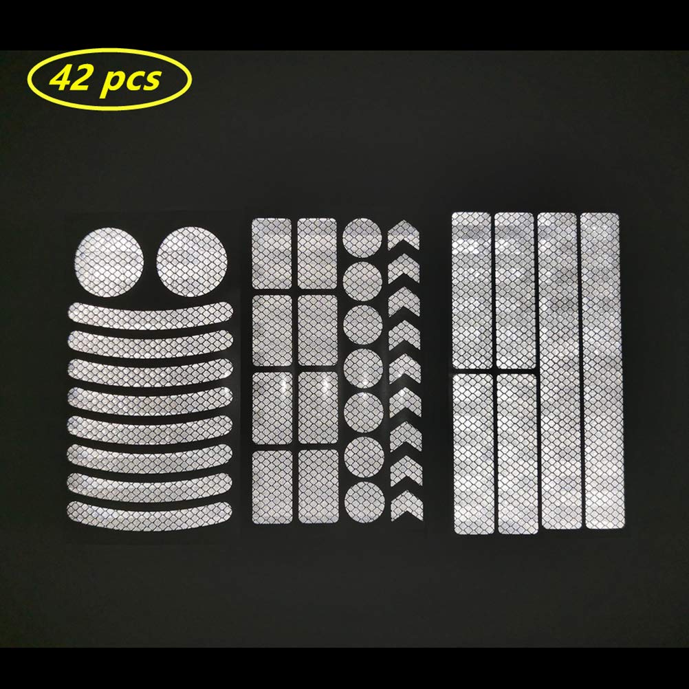 42Pcs Reflective Stickers, Reflective Helmet Bicycle Stickers, Reflective Decals, BikeReflective Tape, NightSafety StickersforBicycle, Wheelchairs, Motorbike, Helmet, Scooter (White)