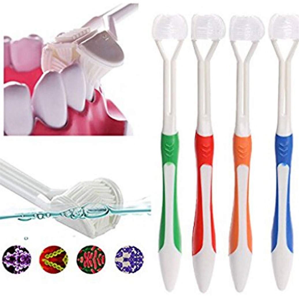 GOMYIE 3 Sided Toothbrushs Adult Child Manual Toothbrushes Soft Bristle Tooth Brush(Blue)