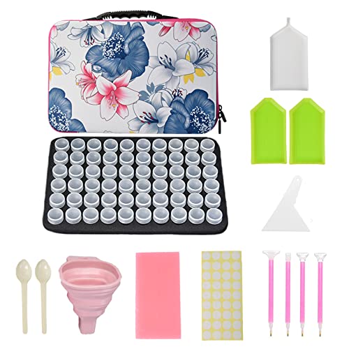 Annfer 60 Slots Diamond Painting Storage Case, Diamond Painting Accessories Kit, Diamond Painting Storage Containers, Jars, Trays, Diamond Art Storage for DIY Art Craft, multicolor, 12.6*8.9*2.8inch
