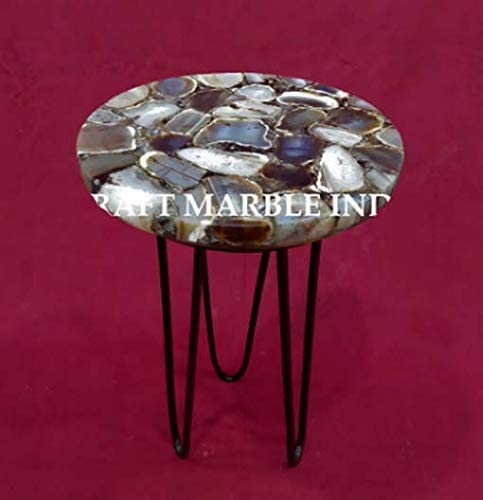 Agate Table With Metal Stand, Natural Agate Table, Round Agate Stone Table, Centerpiece, Agate Side Table 18" Inch