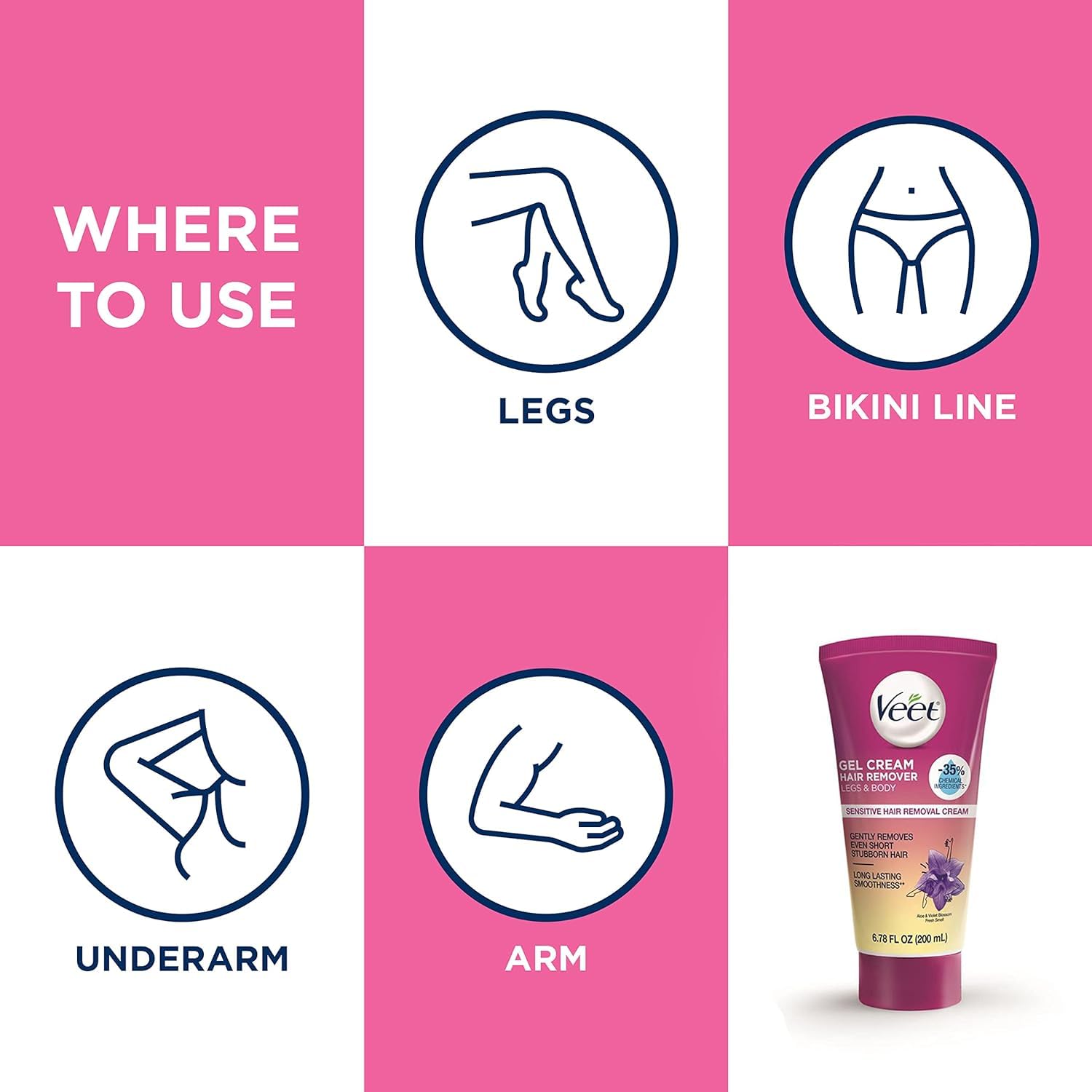 Fast Acting Gel Cream Hair Remover Veet Hair Remover Women 6.78 oz (Pack of 3)