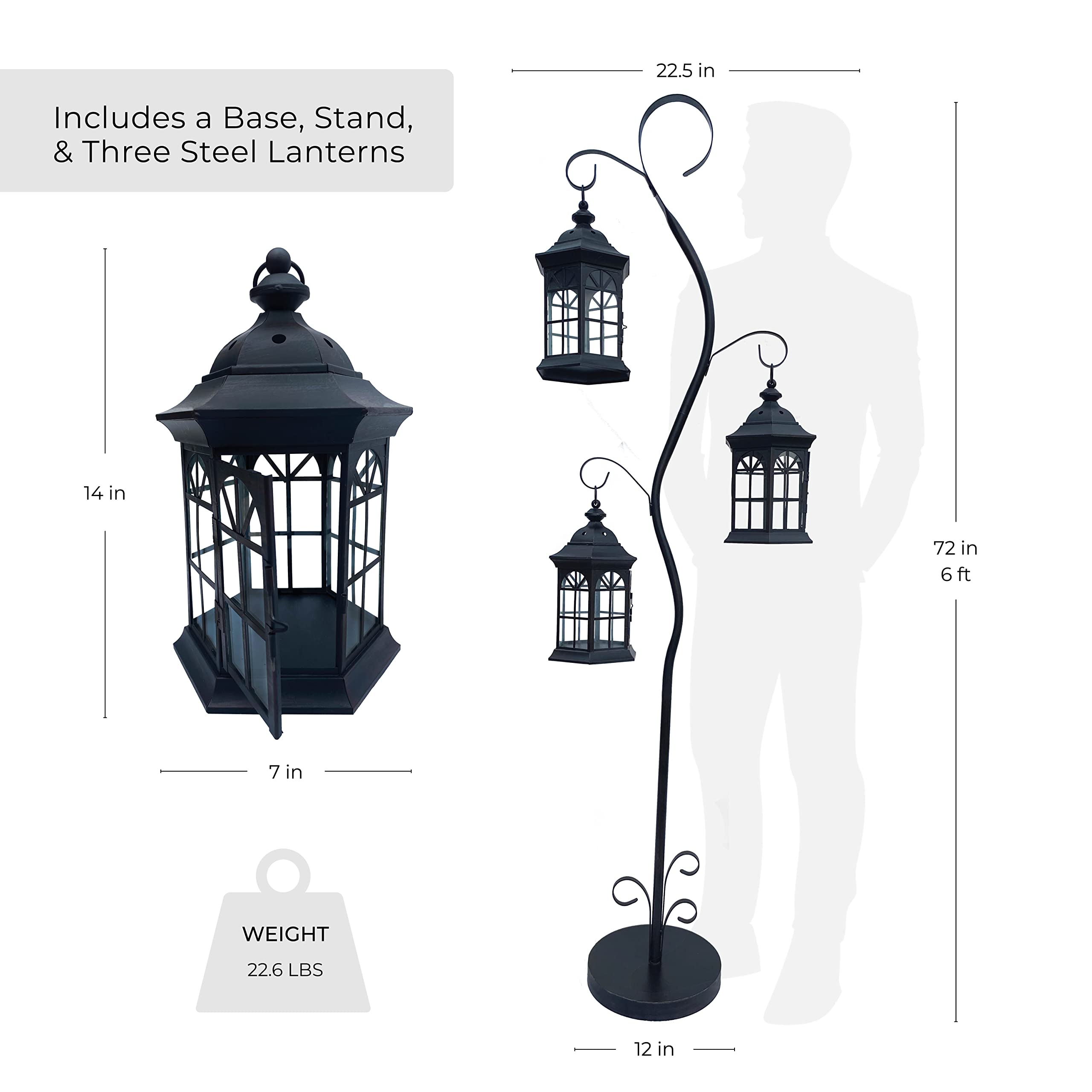 BACKYARD EXPRESSIONS PATIO · HOME · GARDEN 906476-NM Three Tier Steel Lantern Stand/Hanger-71 Inch Height-No Candles Included-Backyard Expressions, Black