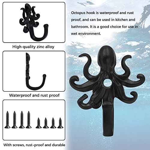 AOAOYING Wall Storage Hooks β Octopus Decorative Wall Mounted Coat Hooks for Hanging Coats, Scarves, Bags, Purses, Backpacks, Towels Indoor and Outdoor Hooks (Black 5 Pack)