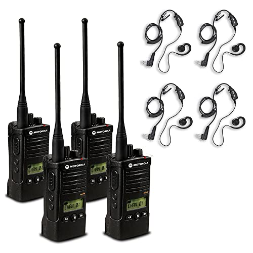 4 x Motorola RDU4160D RDX Business Series Two-Way UHF Radio with Display (Black) (RDU4160D) + 4 x Motorola HKLN4604 PTT Earpiece
