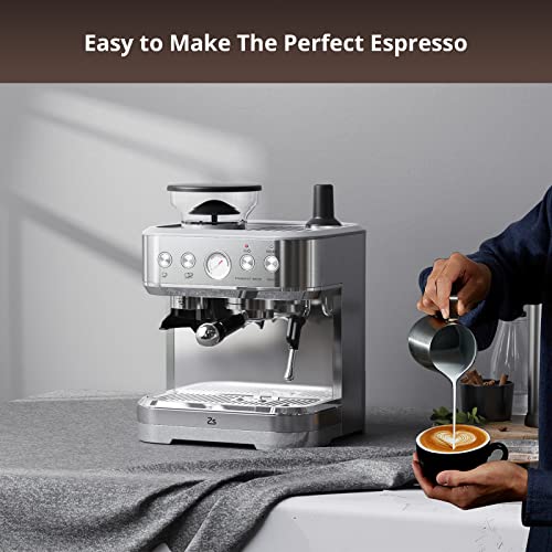 Zstar Espresso Machine with Grinder, Upgraded 15 Bar Automatic Espresso Coffee Maker with Milk Frother for Cappuccino Latte