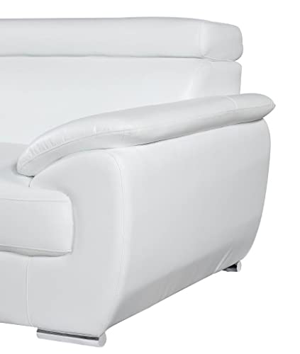 Blackjack Furniture 4571 Veal Collection 2 Piece Genuine Leather Sofa Set for Living Room, Modern Couch and Loveseat with Lumbar Support and Large Adjustable Headrests, 2+3 Seater, White