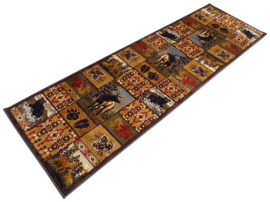 Area Rug Runner Wildlife Bear and Elk Scene (2 Feet 2 Inch X 7 Feet 2 Inch)