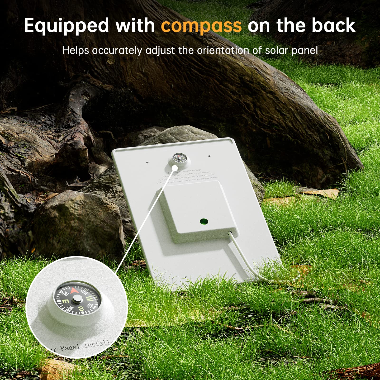 3W 5V Solar Panel with Compass, only Compatible with CAMCAMP SC03 & SC19 Wireless Security Camera System, IP66 Waterproof, Type-C Port with Charging Cable, 1-Pack