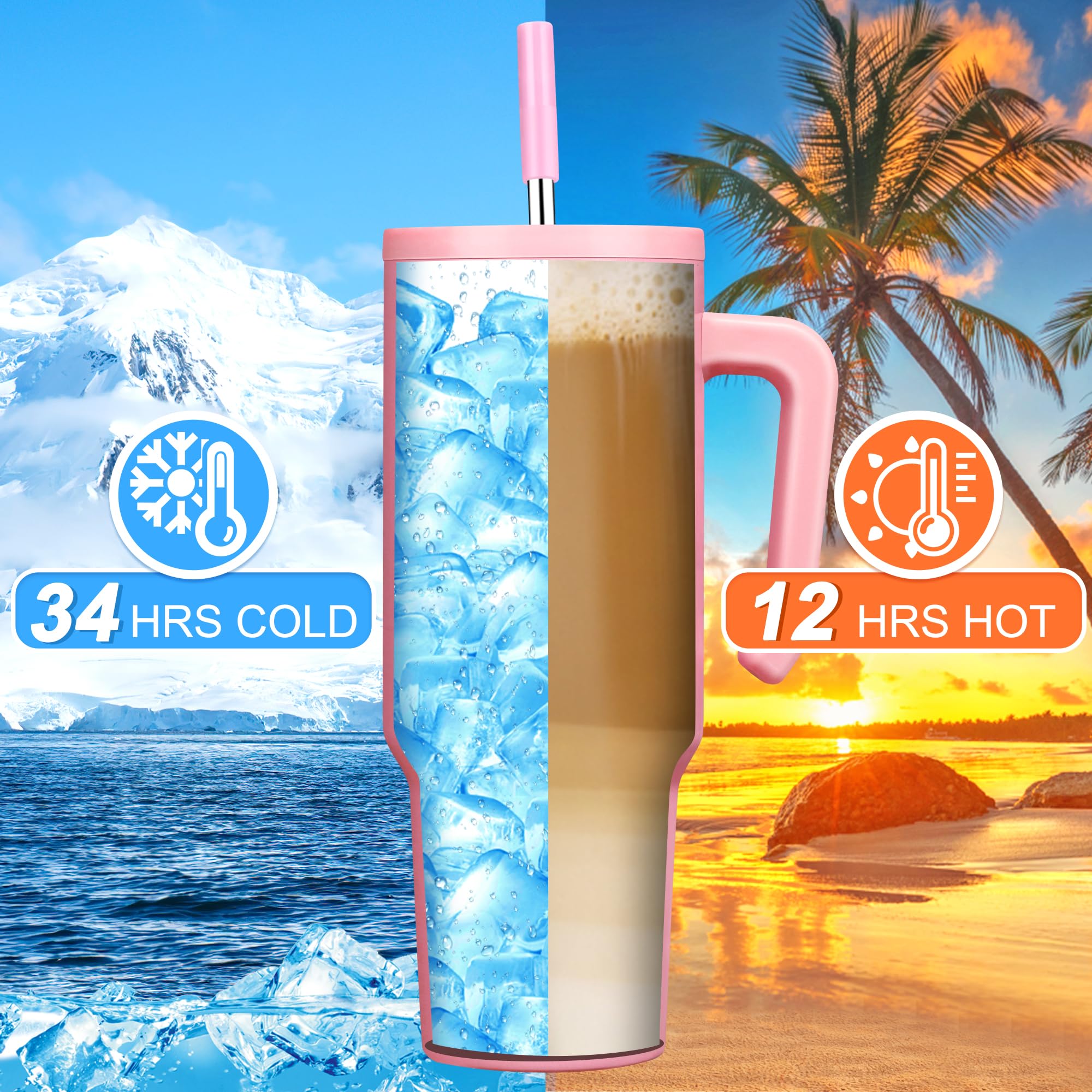 40 oz Tumbler with Handle and Straw, Leak-proof Lid | Stainless Steel Vacuum Insulated Coffee Travel Mug | Reusable Water Bottle Iced Cup | Keeps Cold for 34Hrs, Dishwasher Safe, BPA Free