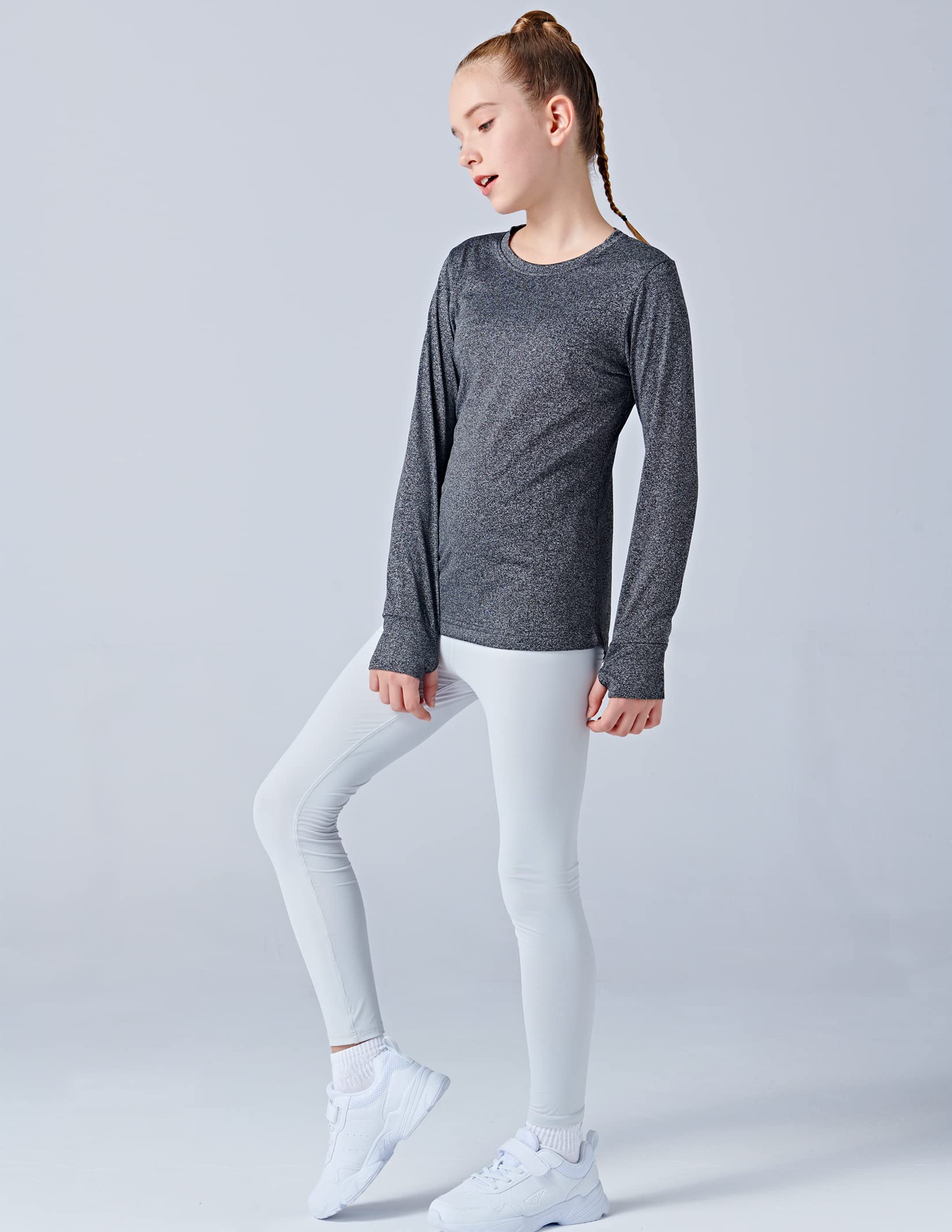 3 Pack: Youth Girls Long Sleeve Shirts Active Dry Fit Athletic Performance Clothes Kids Teens Sports Tees with Thumbholes (Set 1, Small)
