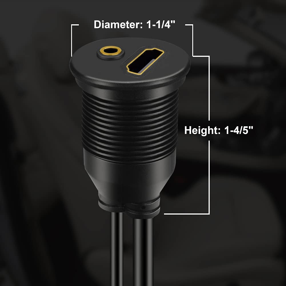 BATIGE HDMI & 3.5mm Male to Female 3.5mm + HDMI Car Mount Flush Extension Cable with Mounting Panel - 3ft