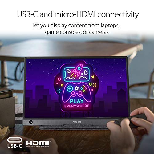 ASUS ZenScreen 15.6” 1080P Portable USB Monitor (MB16AH) - Full HD, IPS, USB Type-C, Speakers, Micro-HDMI, Eye Care, Speakers, Tripod Mountable, Anti-Glare Surface, Protective Sleeve, 3-Year Warranty