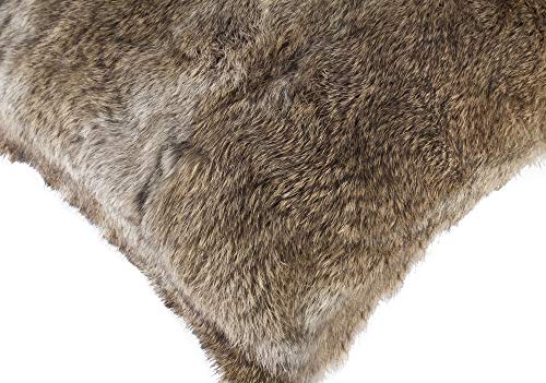 Natural Fur Throw Pillow Cover with Soft Poly Insert | Handcrafted Fluffy Decorative Pillow with Real Rabbit Fur, Hazelnut, 12 in x 20 in
