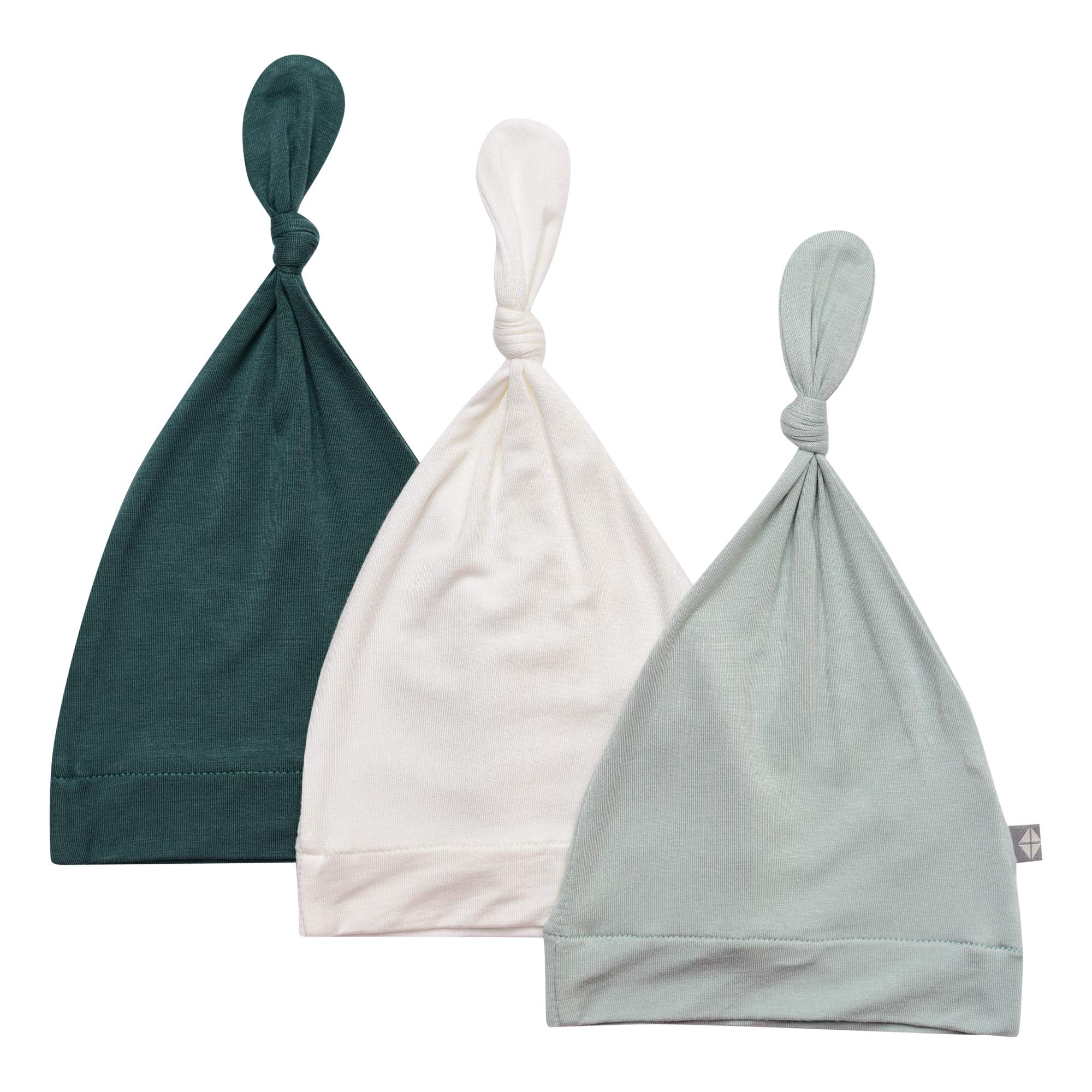 KYTE BABY Rayon Made from Bamboo Baby Beanie Soft Knotted Caps, 3-6 Months, Emerald, Cloud, and Sage, 3 Pack