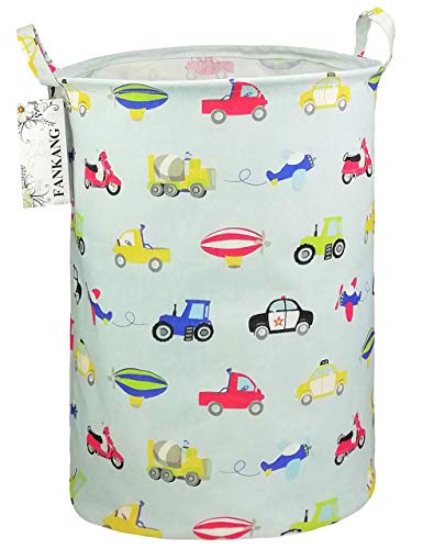 FANKANG Storage Bins Nursery Hamper Canvas Laundry Basket Foldable with Waterproof PE Coating Large Storage Baskets Gift Baskets for Kids, Office, Bedroom, Clothes,Toys (Cars)