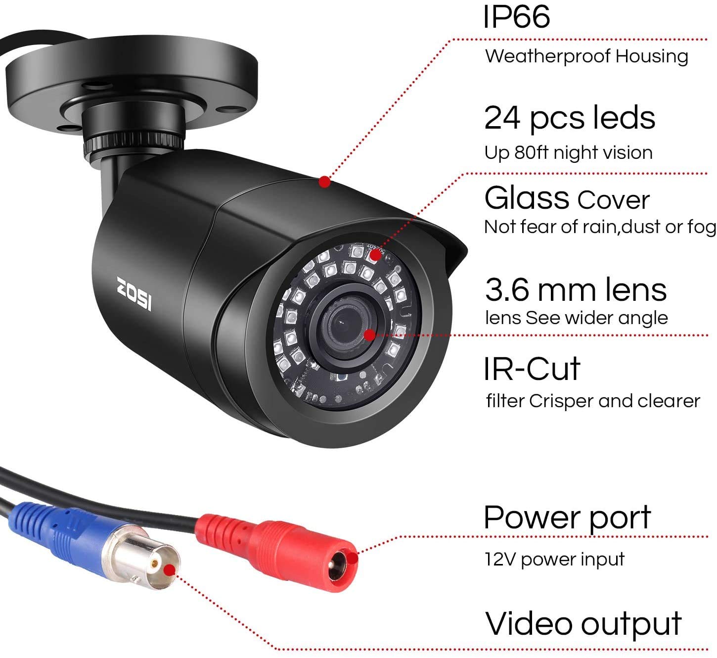 ZOSI 4 Pack 1080P 2.0MP Outdoor Indoor 3.6mm 24PCS Infrared IR Lens Day Night CCTV IR Cut Surveillance Security Camera Compatible for TVI DVR (Renewed)