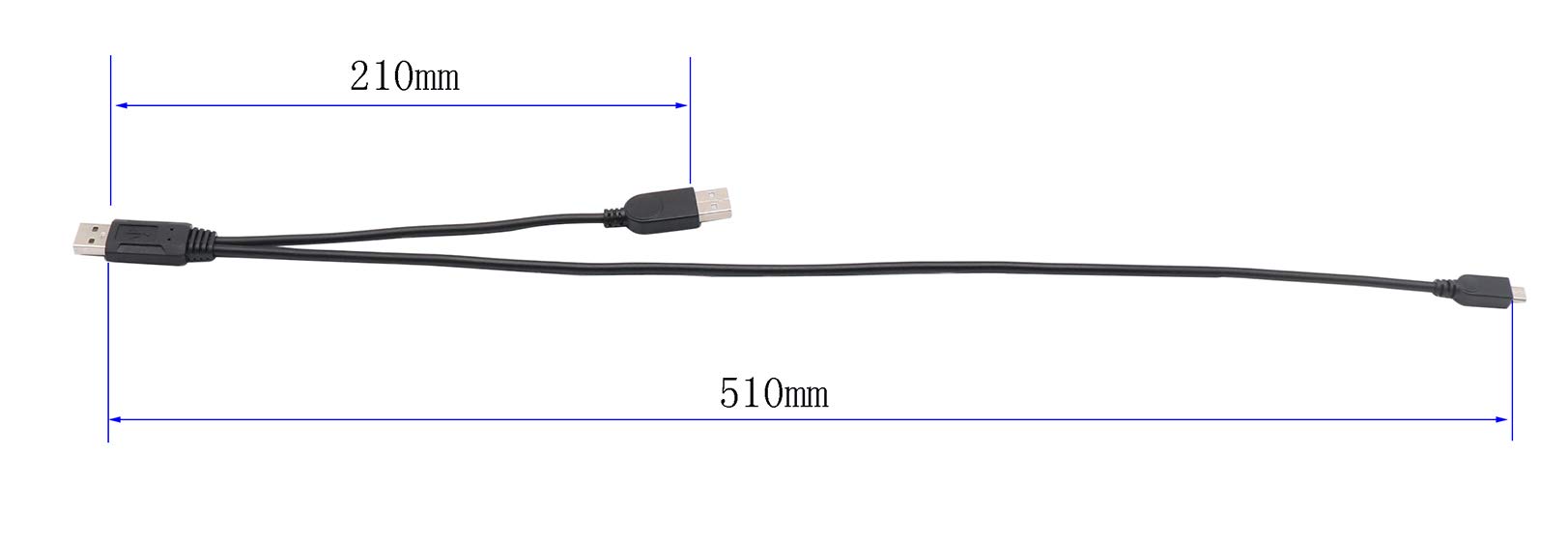 zdyCGTime USB 2.0 A Dual Power Micro Cable, USB 2.0 A Male to USB 2.0 A +Micro USB Male Y Adapter Charging Cable for Samsung, HTC, Tablet and More Extension Cable (1.7 ft)