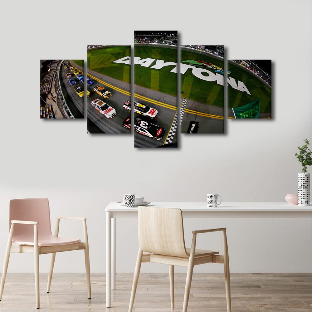 5 Panel Wall Art Nascar Cup Racing Pictures Poster on Canvas Art Prints Racing Paintings Home Wall Decor Modern Artwork Giclee Stretched Framed Gallery-Wrapped Ready to Hang, 60" Wx32 H