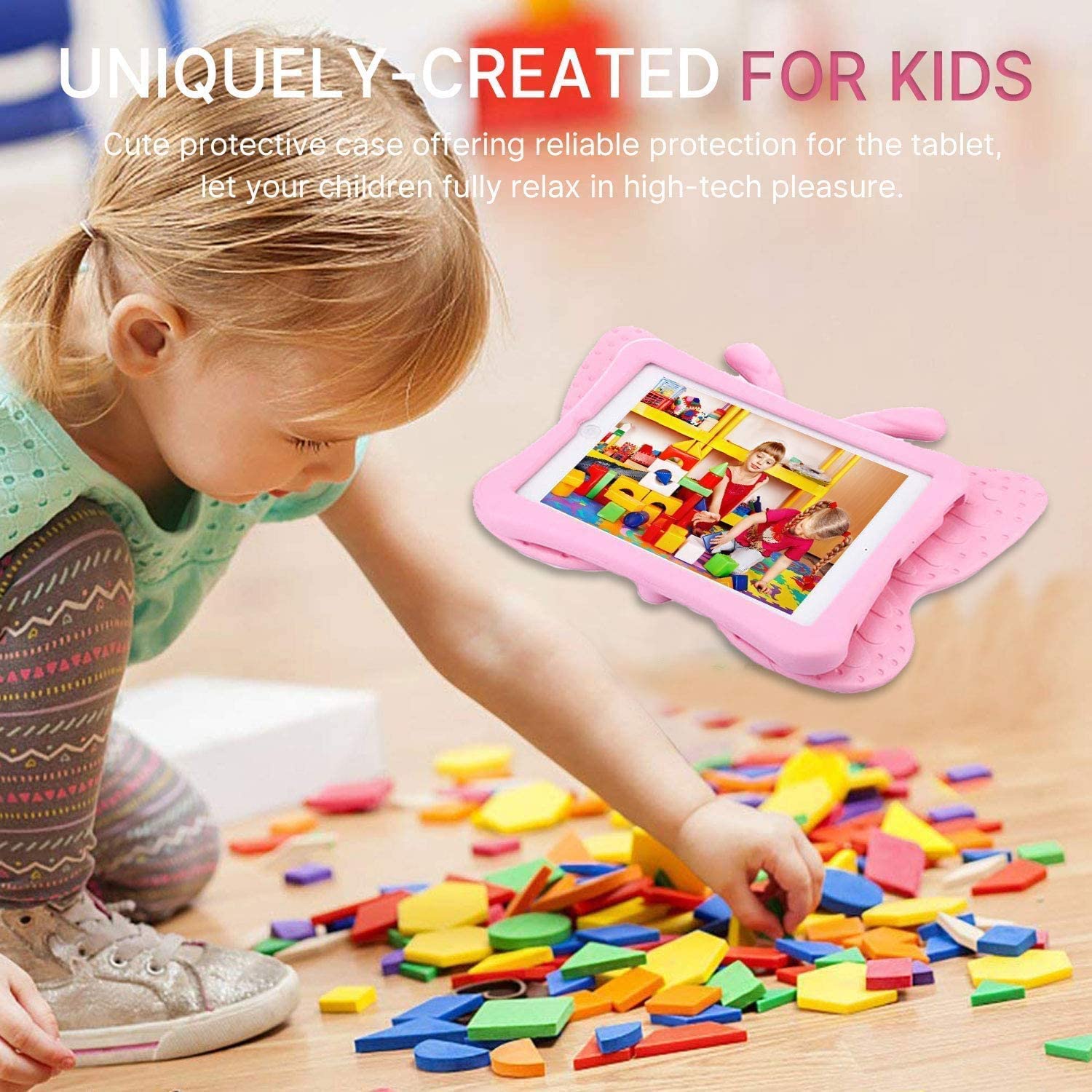 Feitenn iPad 8th Generation Case for Kids 10.2 inch 2020/2019, Shockproof Kickstand Butterfly Cover Non-Toxic EVA Foam Wings Kid-Proof Rugged Bumper Boy Girl Gift for iPad 7th 8th Gen 10.2'' - Pink
