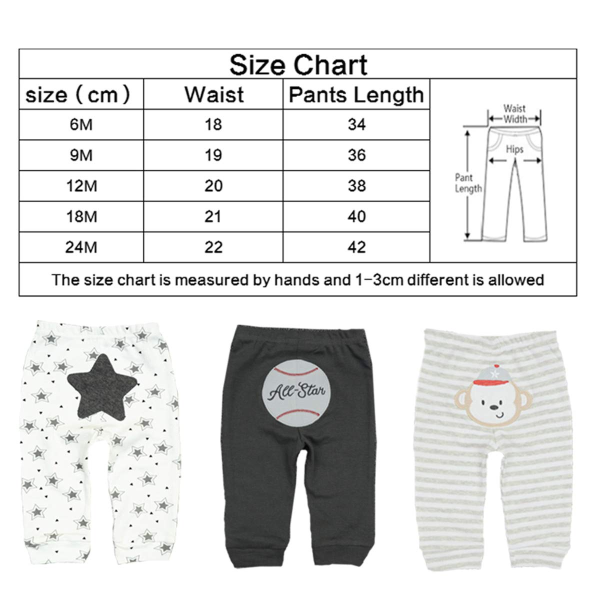 Kiddiezoom Cute Baby and Toddler Unisex Cotton Pants,3 Pack