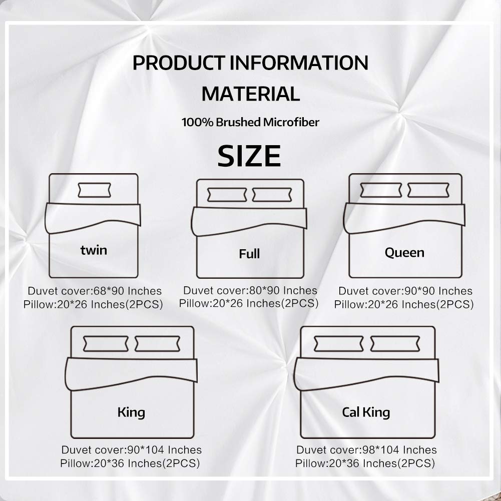 ASHLEYRIVER 3 Piece King Duvet Cover with Zipper&Corner Ties 100% 120g Microfiber White King Duvet Cover Set(King White)