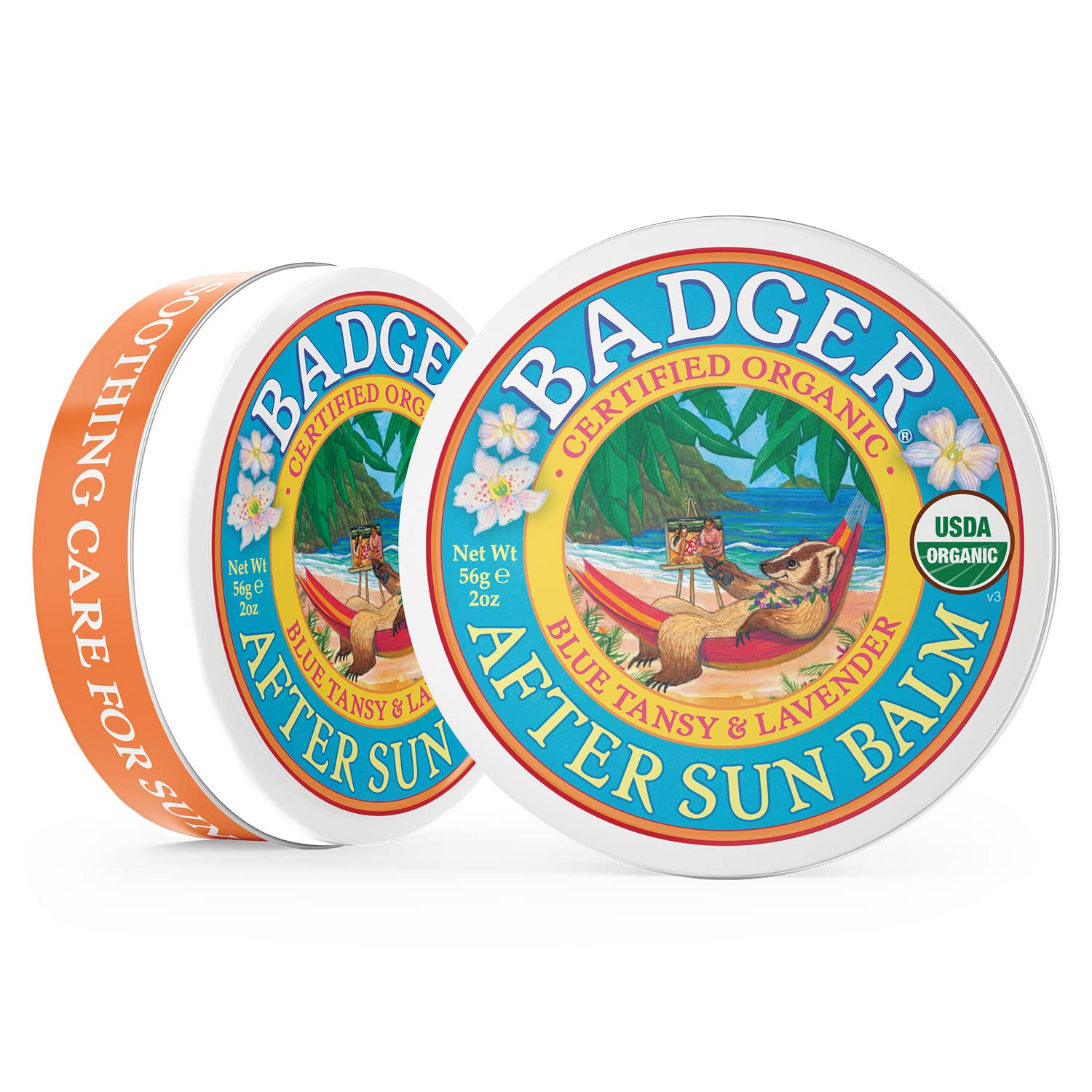 Badger - After Sun Balm, Blue Tansy & Lavender, Rescue Balm, Soothing & Cooling Balm for Tight Dry Skin After Sun Exposure, Certified Organic, 2 oz