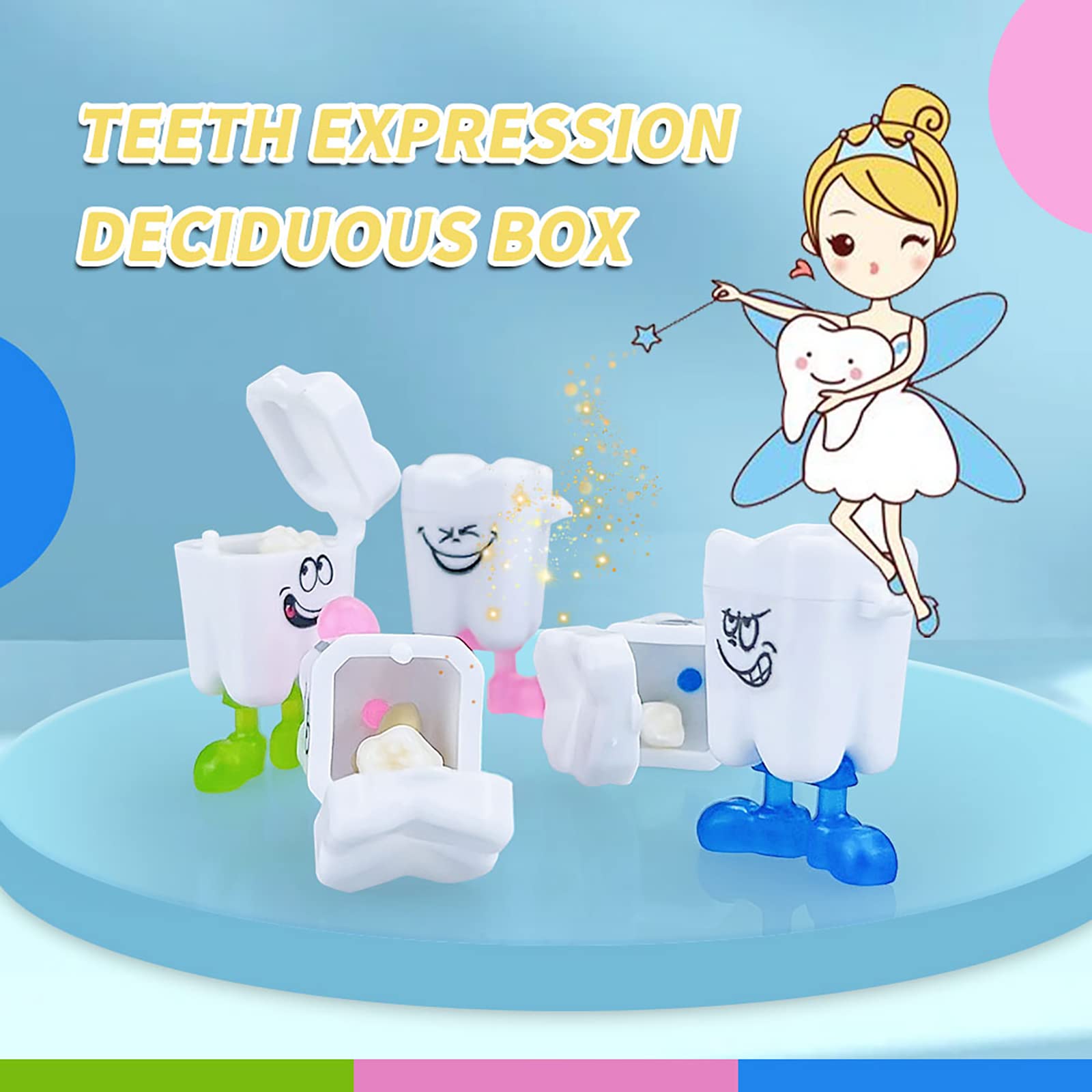 Teeth Storage Box, YOUYA DENTAL Lovely Baby Milk Tooth Fairy Box Tooth Organizer Teeth Saver Box with Expression Case Gift for Kids Keepsake-White(50 Pieces)