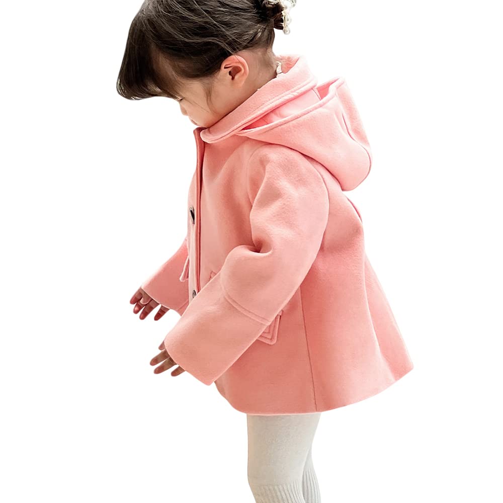 rrhss Baby Girls Button Formal Coat Toddler Kids Hooded Woolen Jacket Fall Winter Outwear Pink Size(3-4 Years)