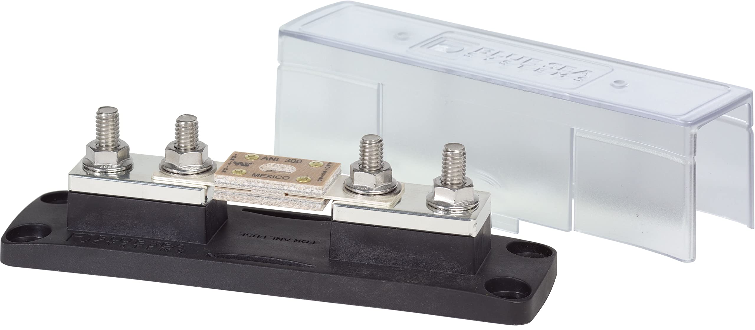 BLUE SEA SYSTEMS Fuse block, ANL, 35-750 Amp, with cover, MFG# 5503, 32VDC, with 5/16" main studs and 1/4" aux. studs. 7"L x 2"W x 2.3"H. Fuse not included. / BS-5503 /
