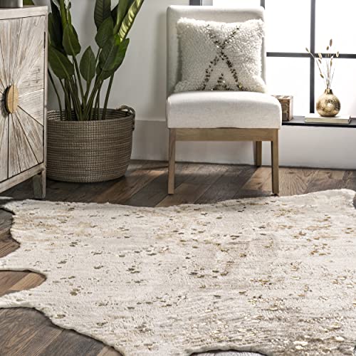nuLOOM Iraida Contemporary Faux Cowhide Area Rug, 5' 9" x 7' 7", Off-white
