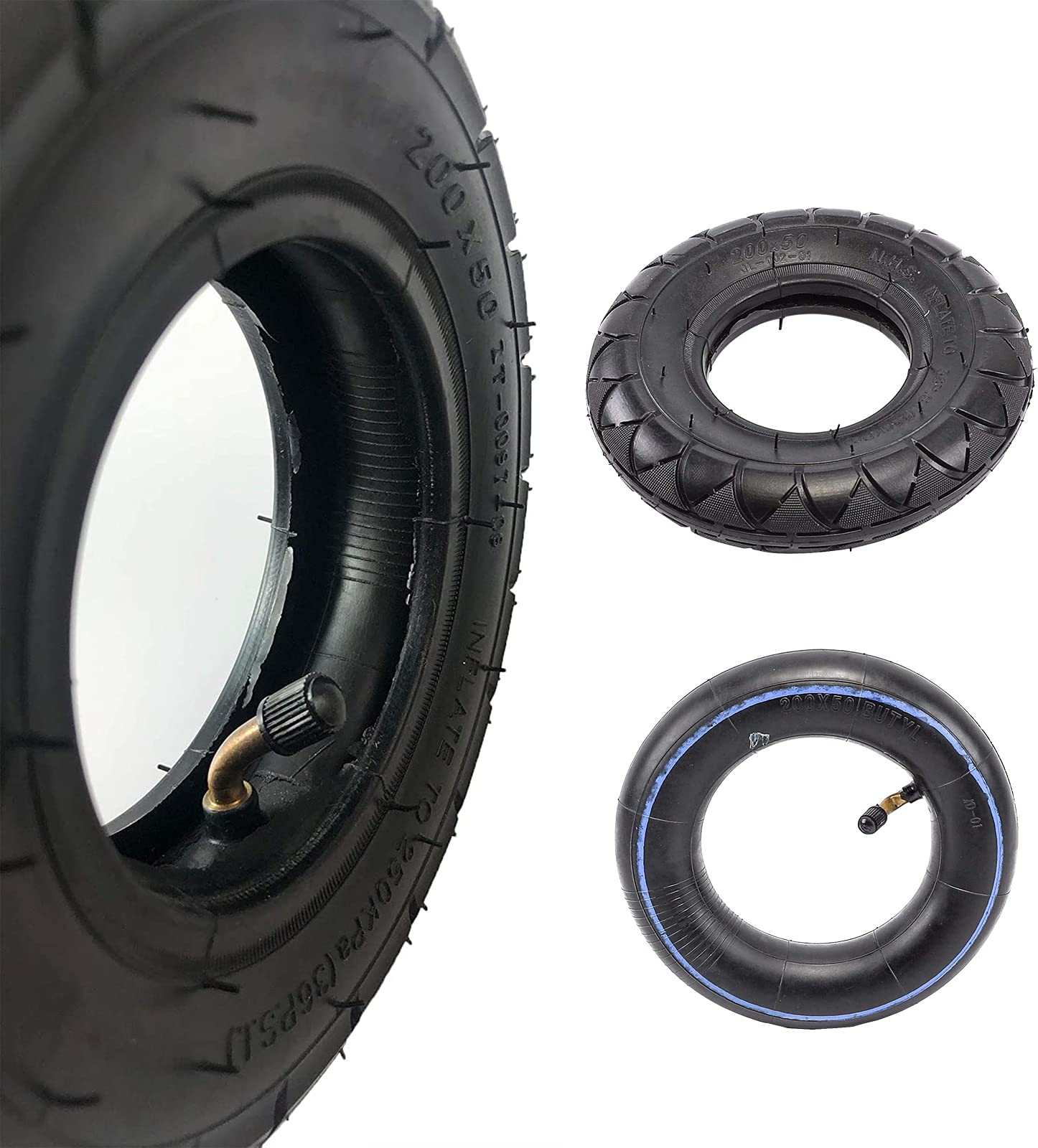 2pcs 200X50 (8x2) Tire & Inner Tube Set Replacement for Electric Scooter Razor E100, E150, E200, Power Core E100, Dune Buggy, ePunk, Crazy Cart, PowerRider 360, eSpark