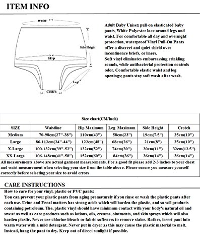 Haian Adult Incontinence Pull-on Plastic Pants Lace Panties with White Lace (Large, Transparent Pink)