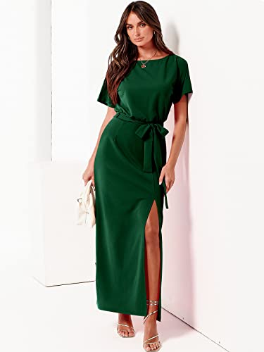 ANRABESS Women's Batwing Sleeve Tie Waist Long Dresses Formal Party Wedding Guest Side Split Maxi Dress A951-shenlv-L
