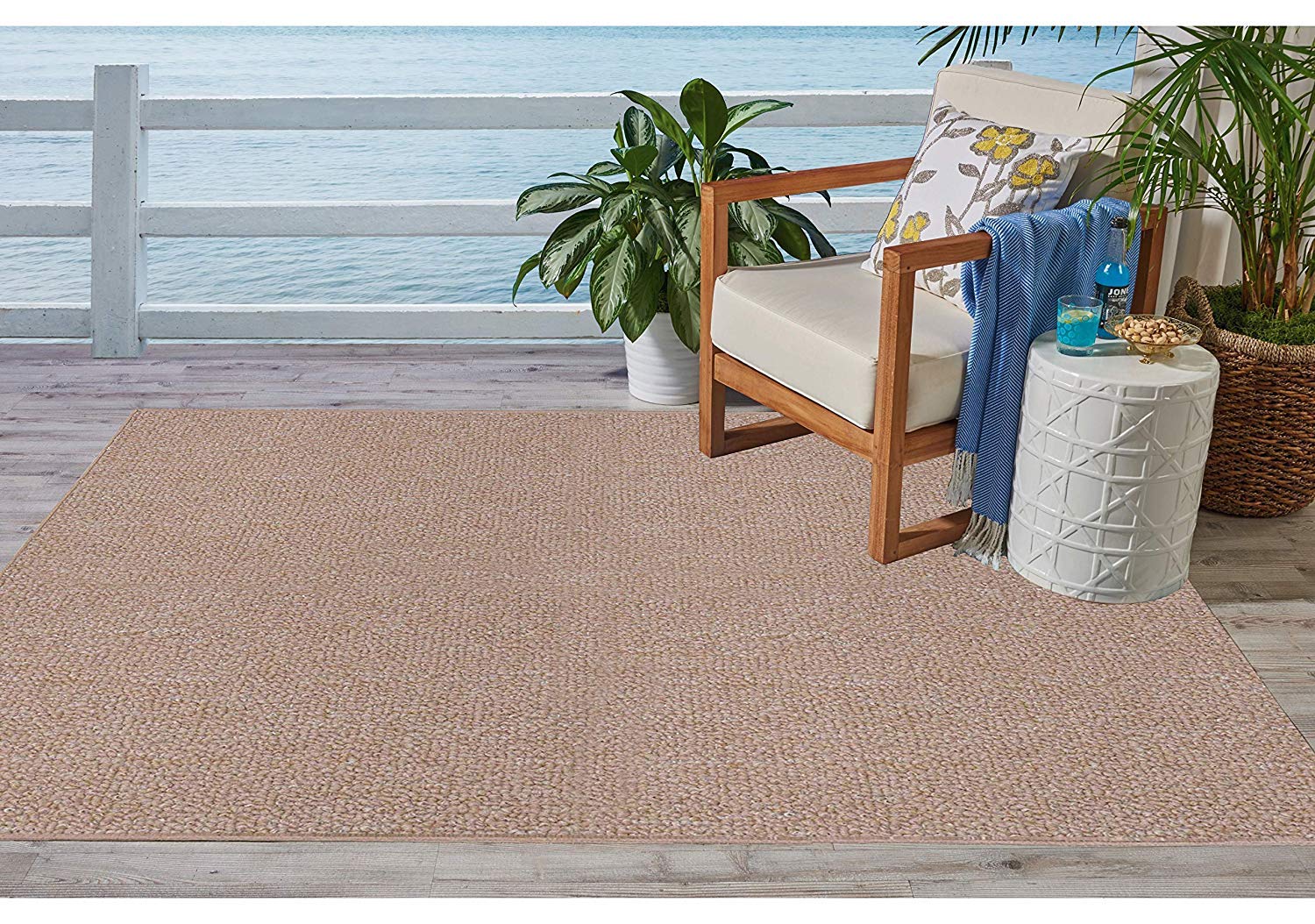 Ambiant Broadway Collection Solid Color Indoor Outdoor Area Rugs Grey - 5' Square, Stain & Fade Resistant, Easy Care, Pet & Kids Friendly, Made in USA, Perfect for Weddings & Everyday Use!