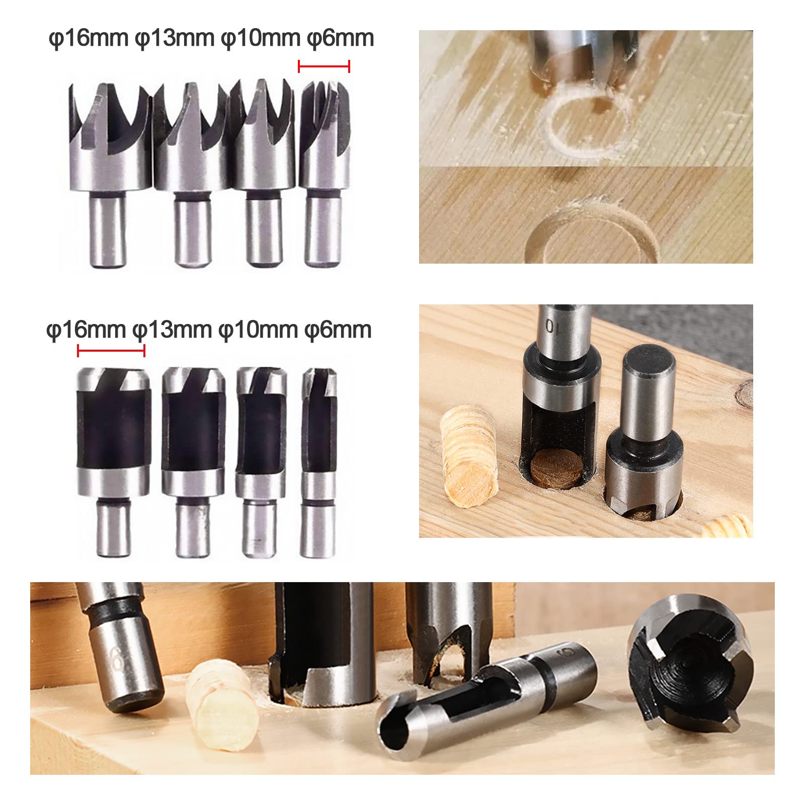 34 Pack Wood Working Chamfer Drilling Tools 6 Countersink Drill Bits 7 Counter Sinker Drill Bit Set 8 Wood Plug Cutter with L-Wrench 8 Drill Stop Bit Collar Set 3 Step Drill Bits