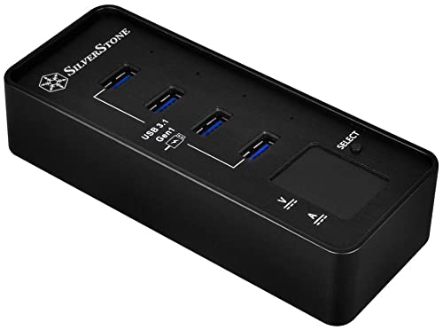 Silverstone SST-EP03 v2.0 - 4-Port USB 3.0 Data Hub, Display, OVP, OCP, Aluminum, multinational Charging Adapter