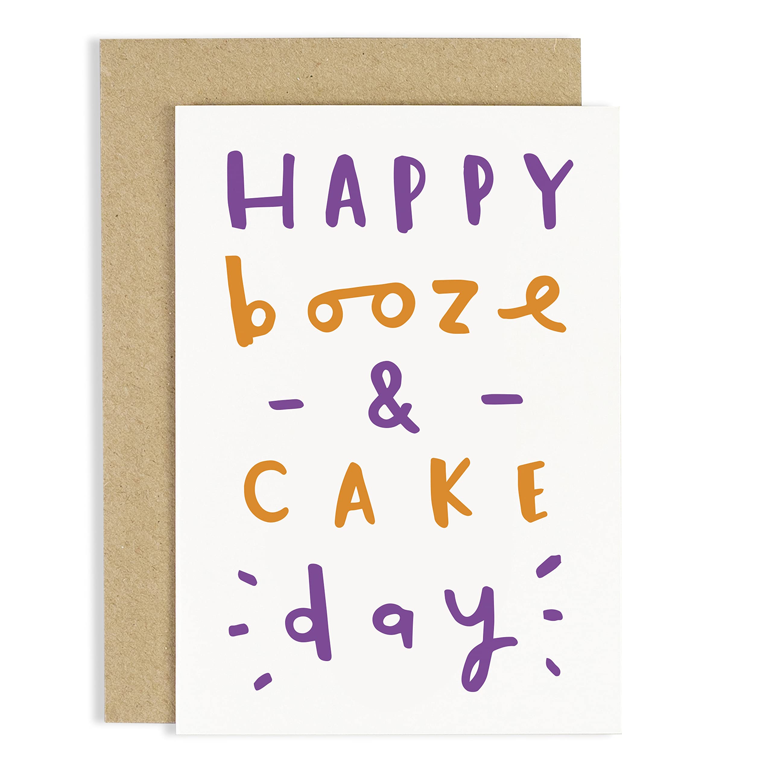 Old English Co. Happy Booze Cake Day Funny Birthday Card for Him Her - Cute Funny Happy Birthday for Mum, Dad, Borther, Sister, Friend | Joke Humour Design | Blank Inside & Envelope Included