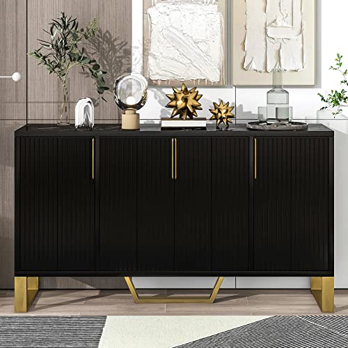 ATGHYURT Console Table, Sideboard Buffet Cabinet with 4 Doors, Metal Handles & Legs and Adjustable Shelves, Narrow Long Sofa Table for Living Room/Hallway/Couch