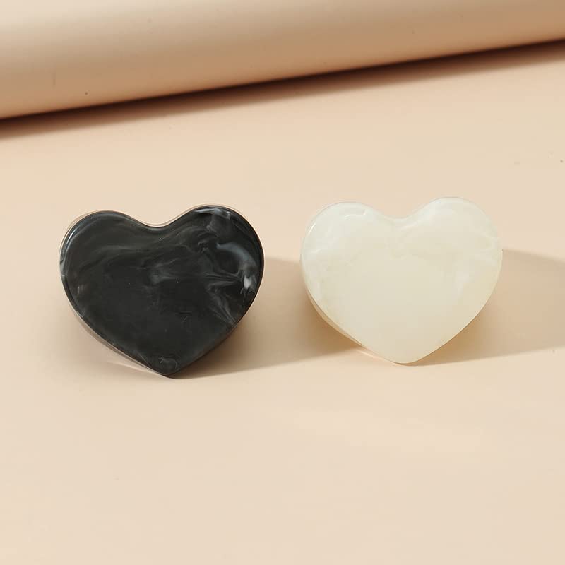 2pcs Acrylic Heart Shaped Chunky Rings Set Resin White Heart Band Rings for Women